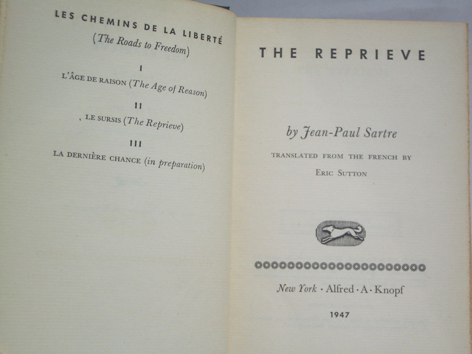 BIBLIO | The Reprieve [The Road to Freedom] by Sartre, Jean-Paul ...