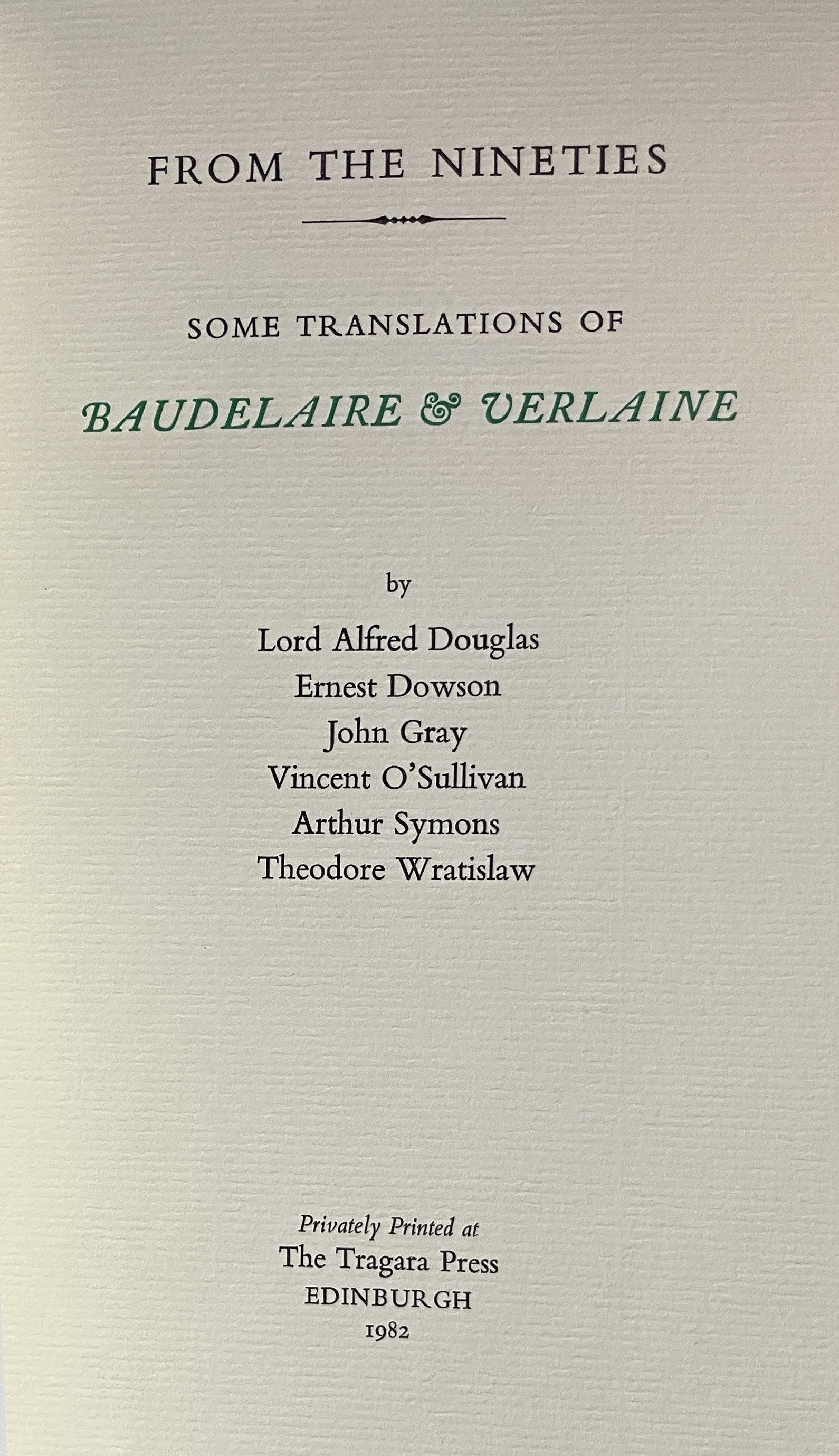 From The Nineties. Some Translations of Baudelaire & Verlaine by ...