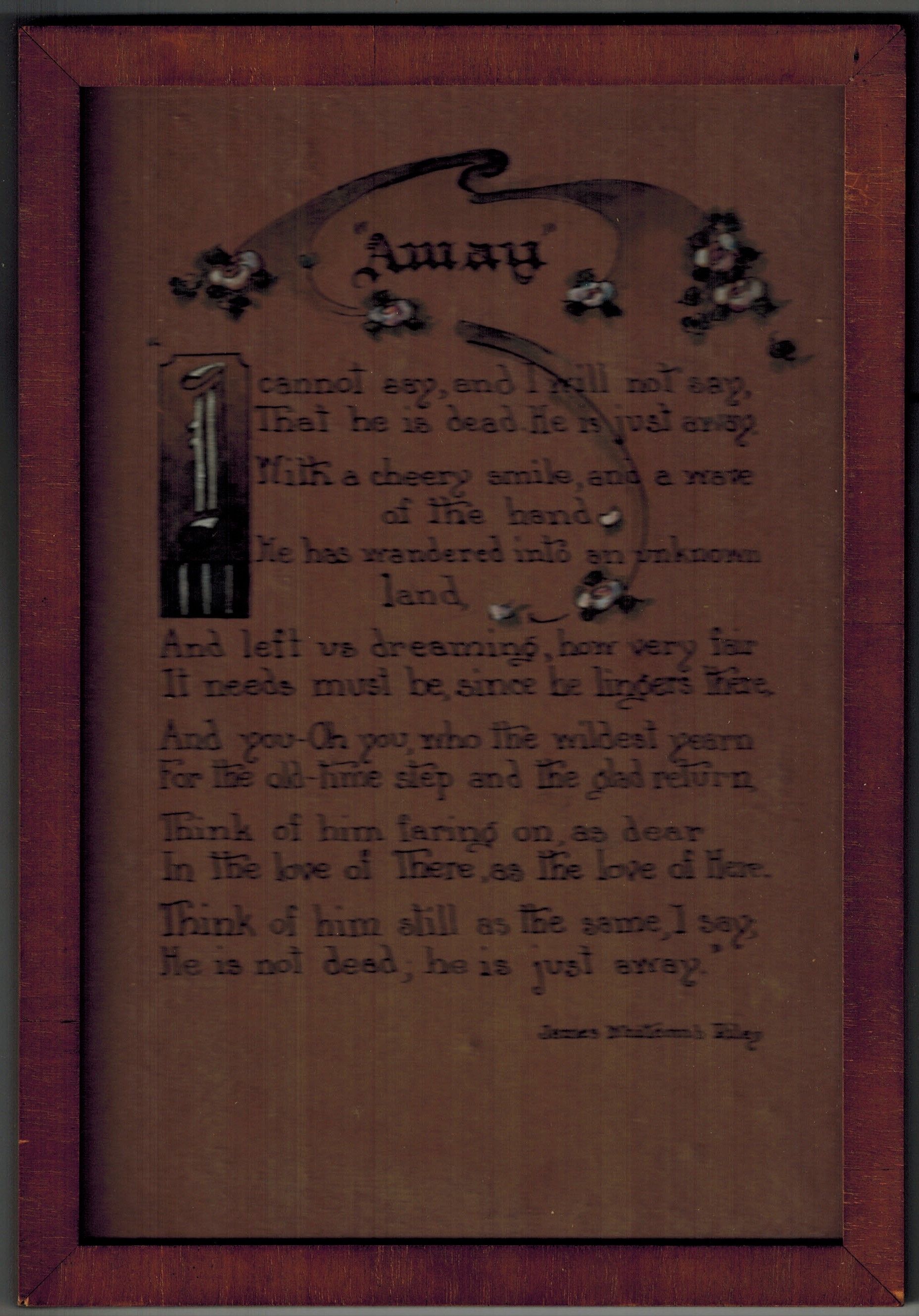 BIBLIO | (Broadside Poem - framed) "AWAY" by Riley, James Whitcomb ...