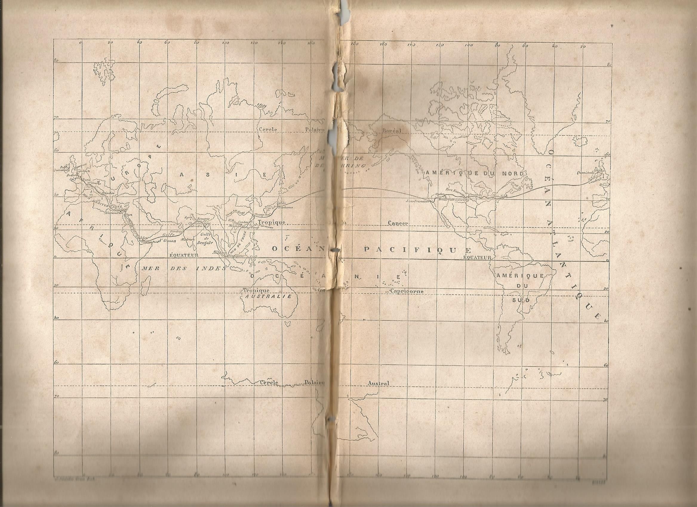 BIBLIO | LAMINA 1195: VERNE.Mapa (mal estado) by Jules Verne | | 1872 ...