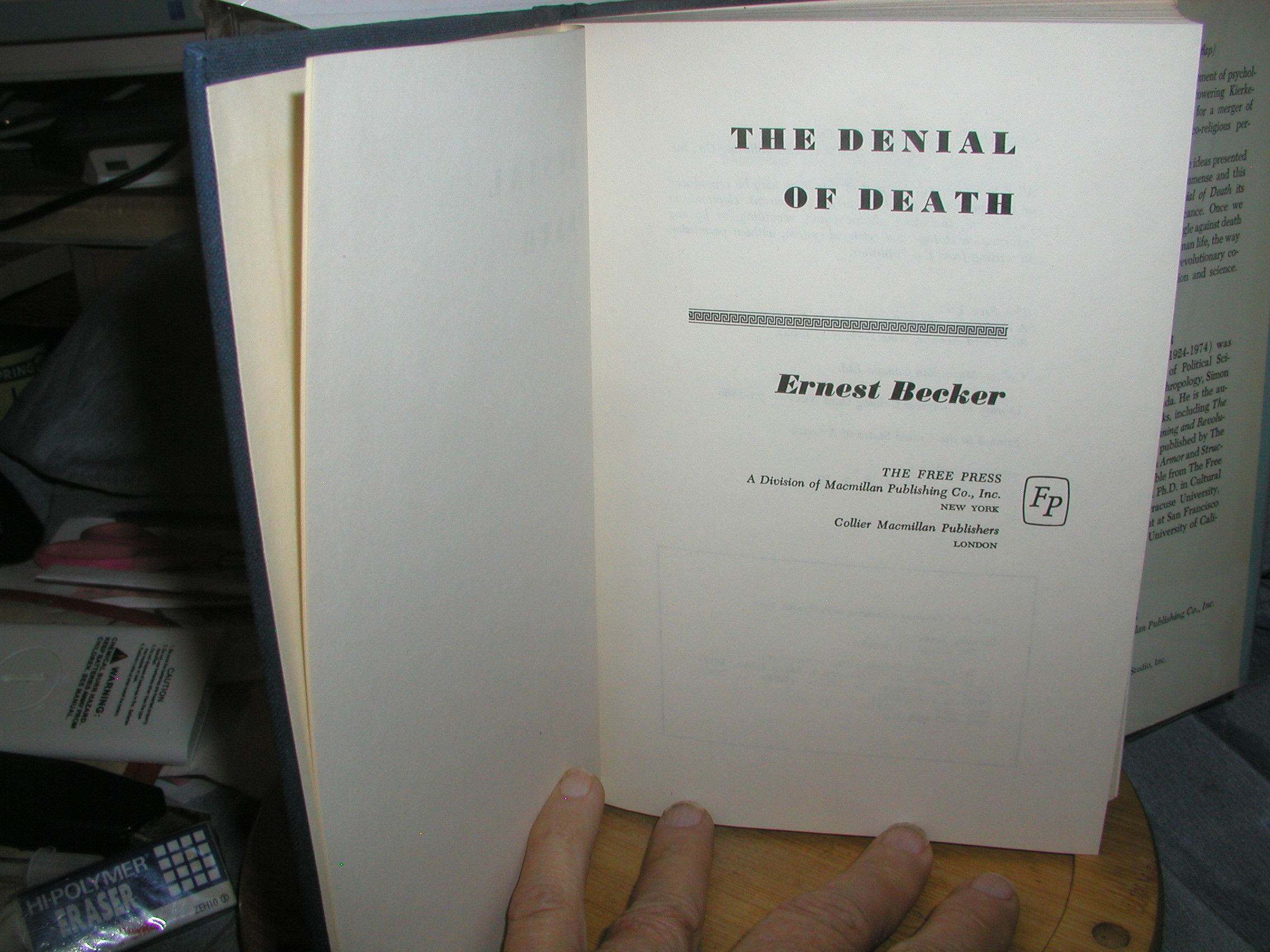 THE DENIAL OF DEATH (1ST EDITION LATER PRINTING) by ERNEST BECKER ...