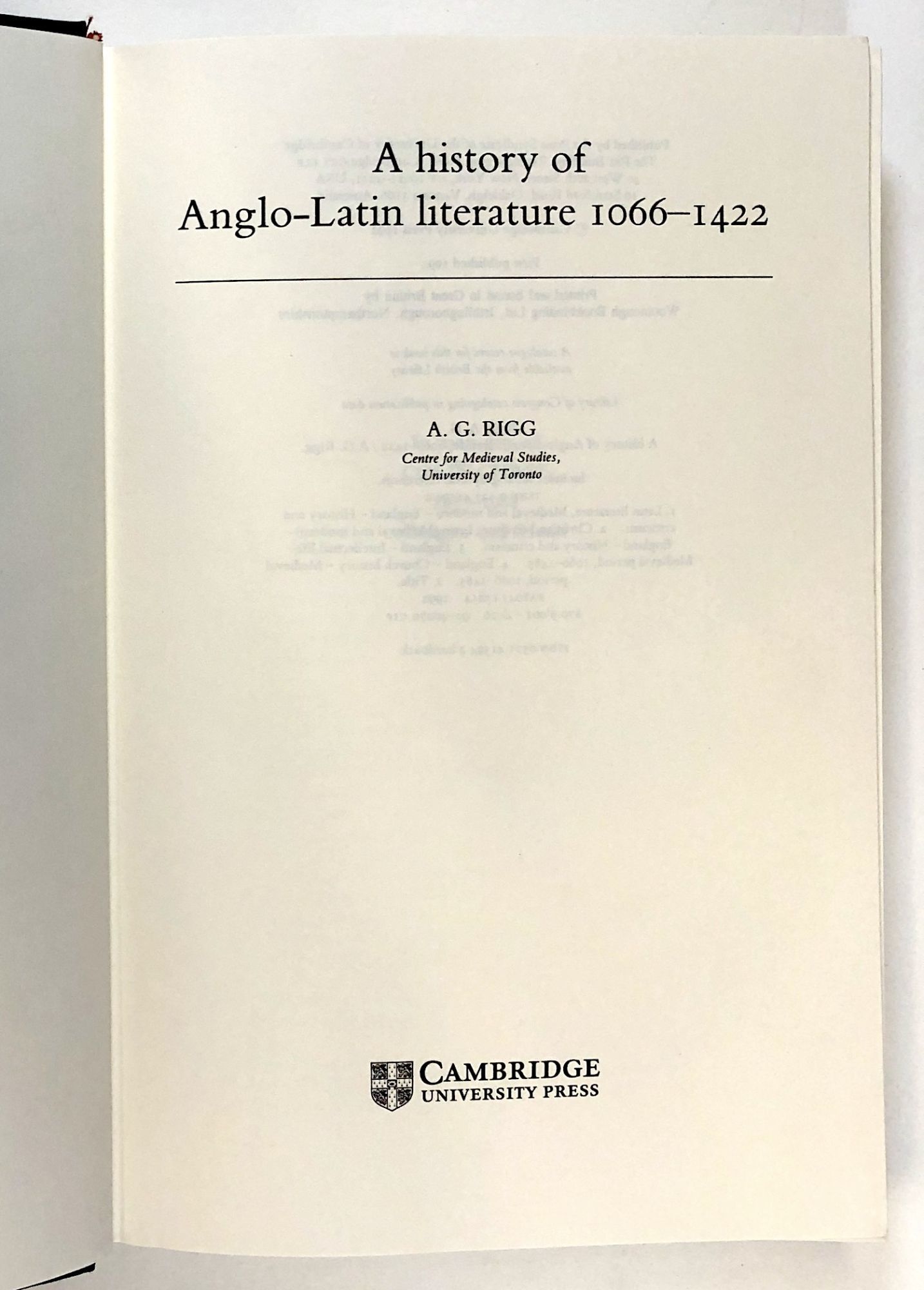 A History of Anglo-Latin Literature, 1066-1422 by Rigg, A.G | Hardcover ...
