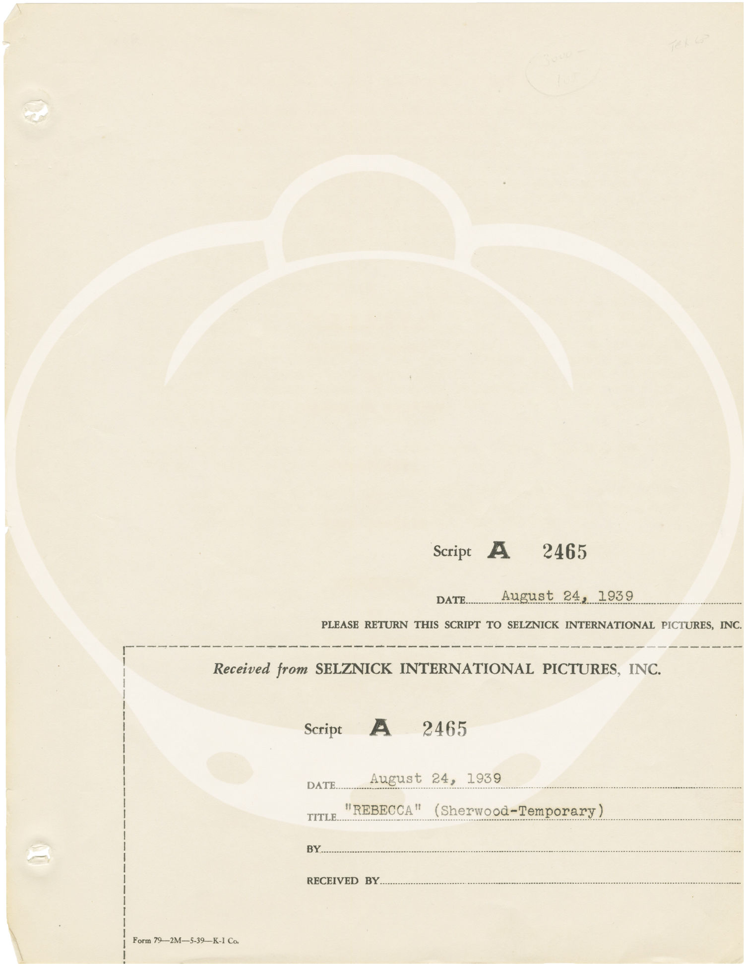 Rebecca (Original early draft screenplay for the 1940 film) by Alfred ...