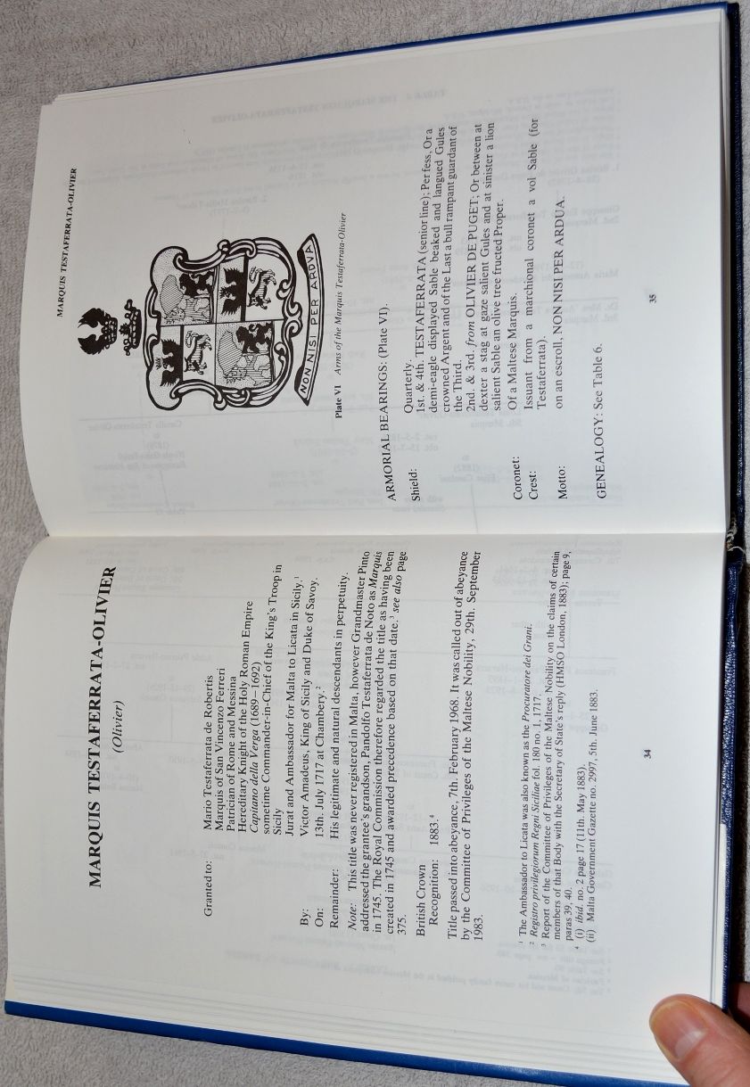 The Genealogy and Heraldry of the Noble Families of Malta. Volume Two ...