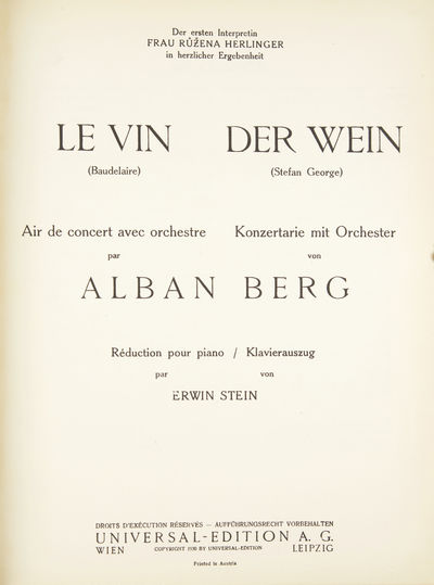 Der Wein [Piano-vocal score] Konzertarie mit Orchester ...