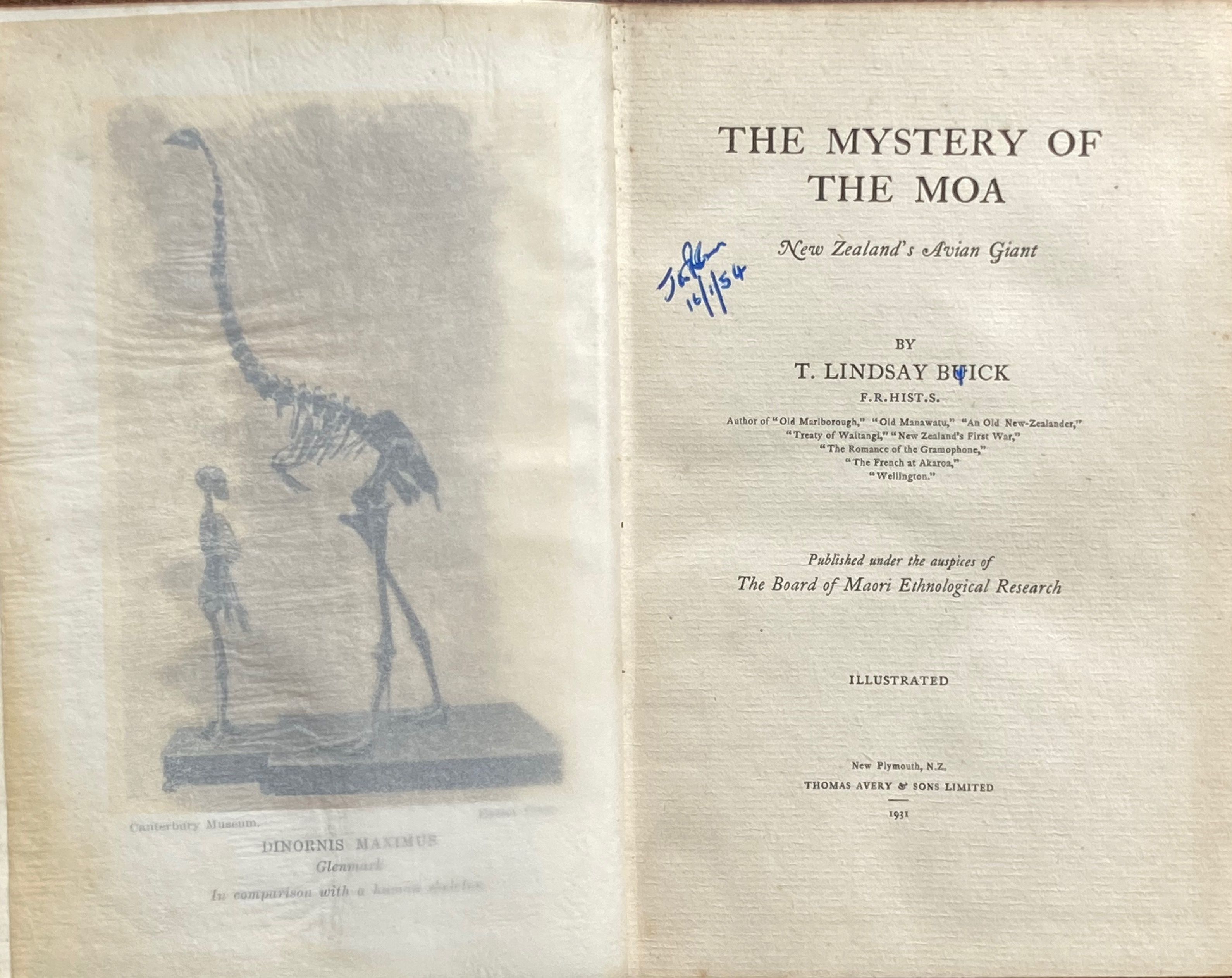 The mystery of the Moa by Buick, T.L | 1931 | Thomas Avery & Sons, New ...