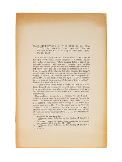 Review of Frankfurter's Some Reflections on the Reading of Statutes by ...