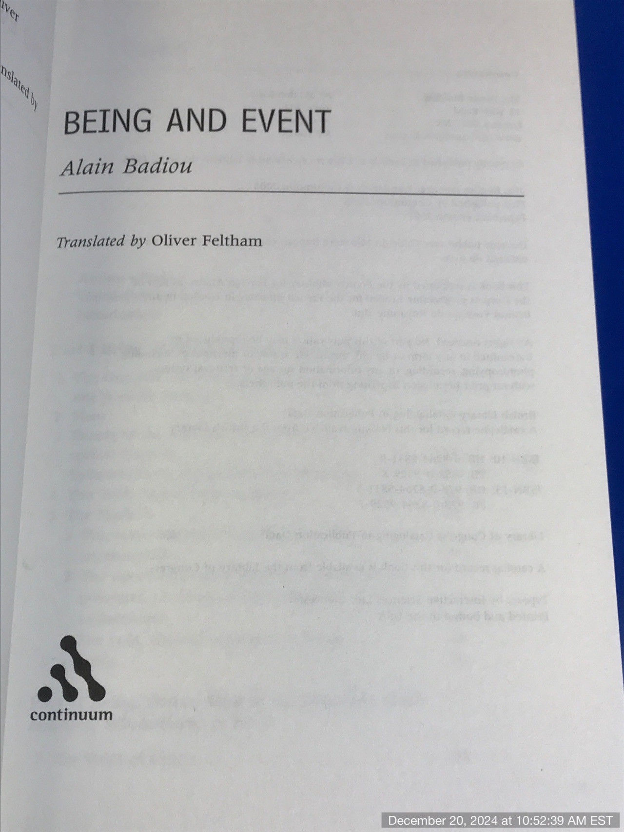 Being and Event by Badiou, Alain & Feltham, Oliver | Paperback | 2007 ...
