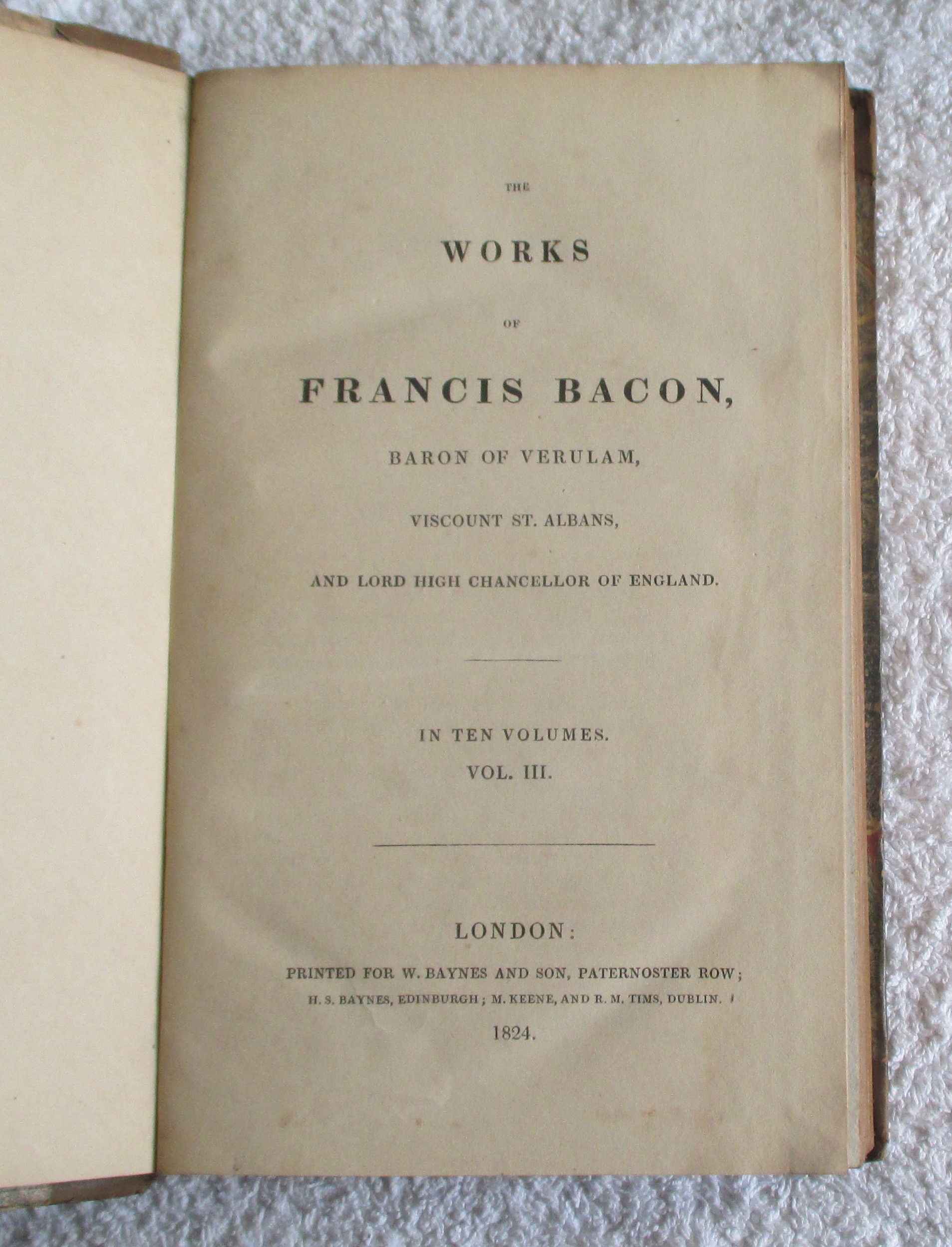 The Works of Francis Bacon in 10 Volumes -vol. 1 Only by Bacon, Francis ...
