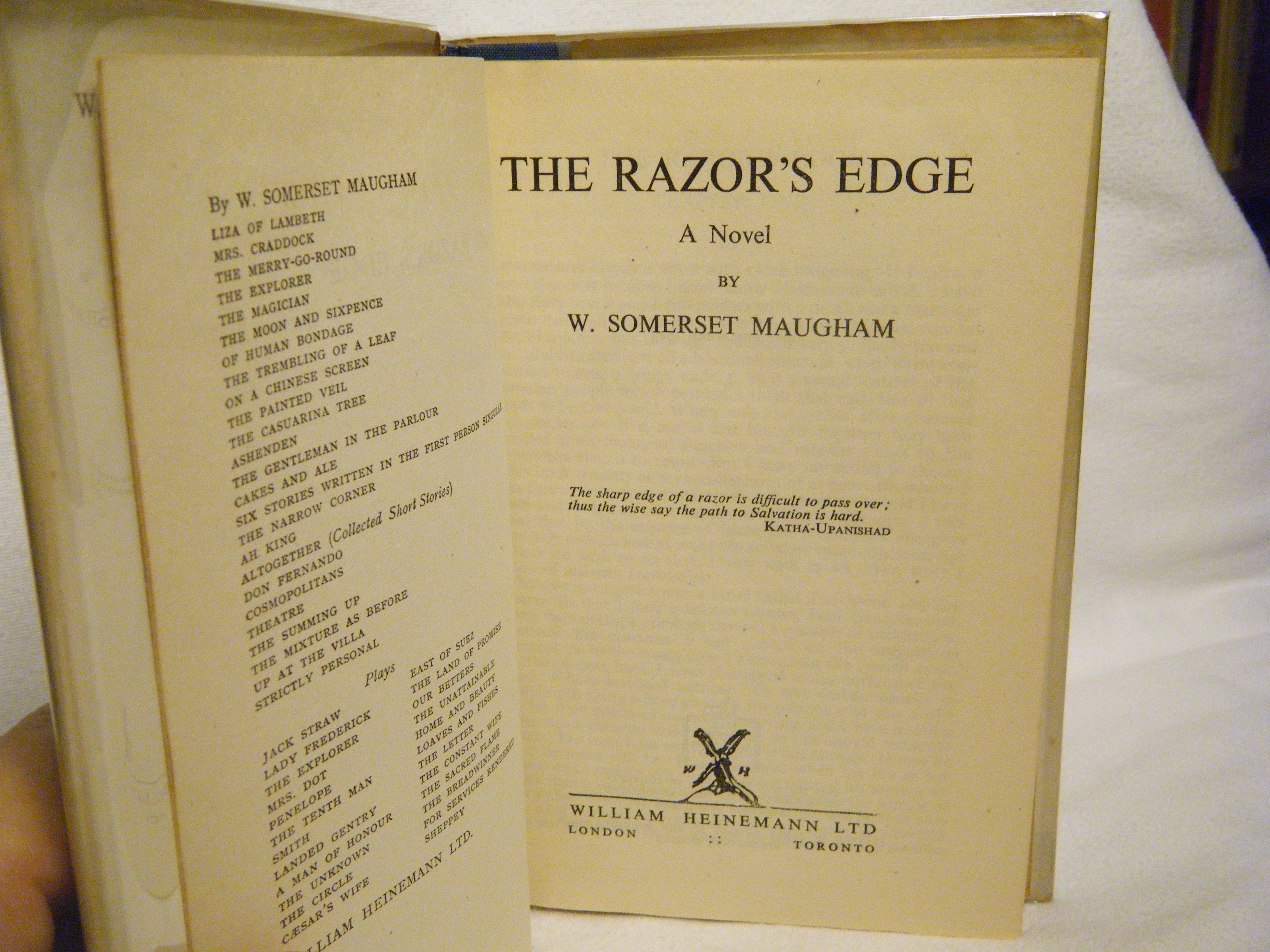 The Razor's Edge by Maugham, W. Somerset | Hardcover | 1944 | Heinemann ...