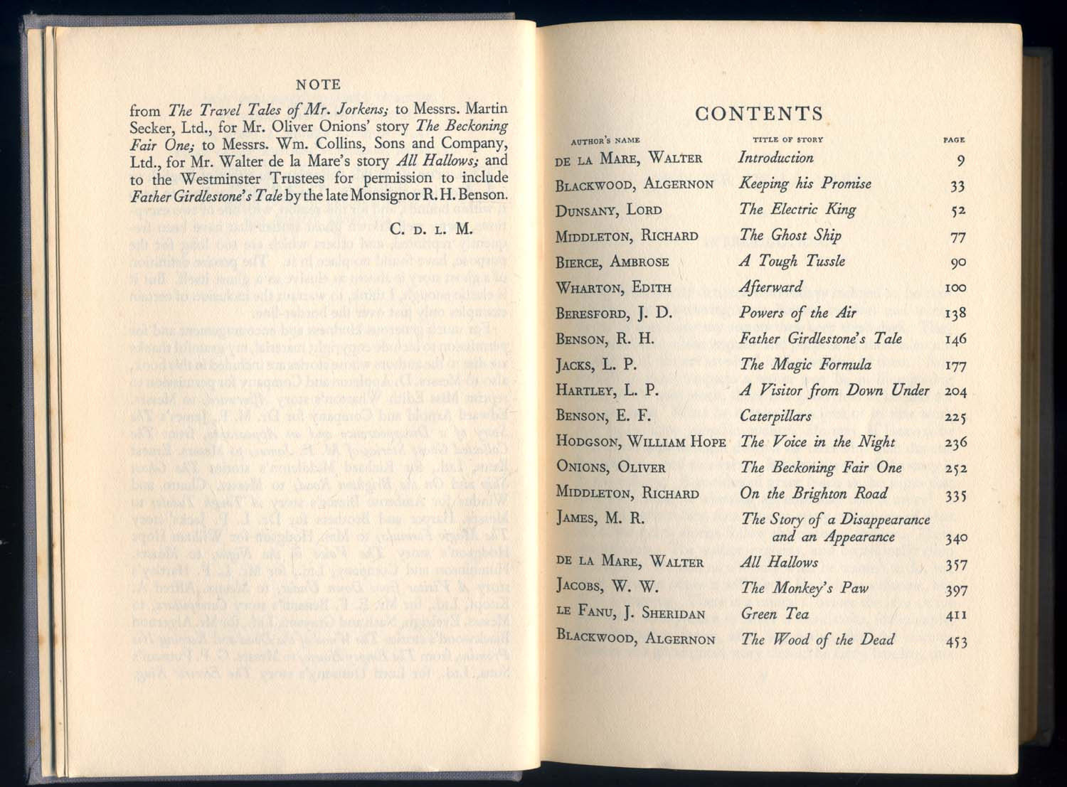 The Ghost Book or They Walk Again by De La Mare, Colin Editor ...