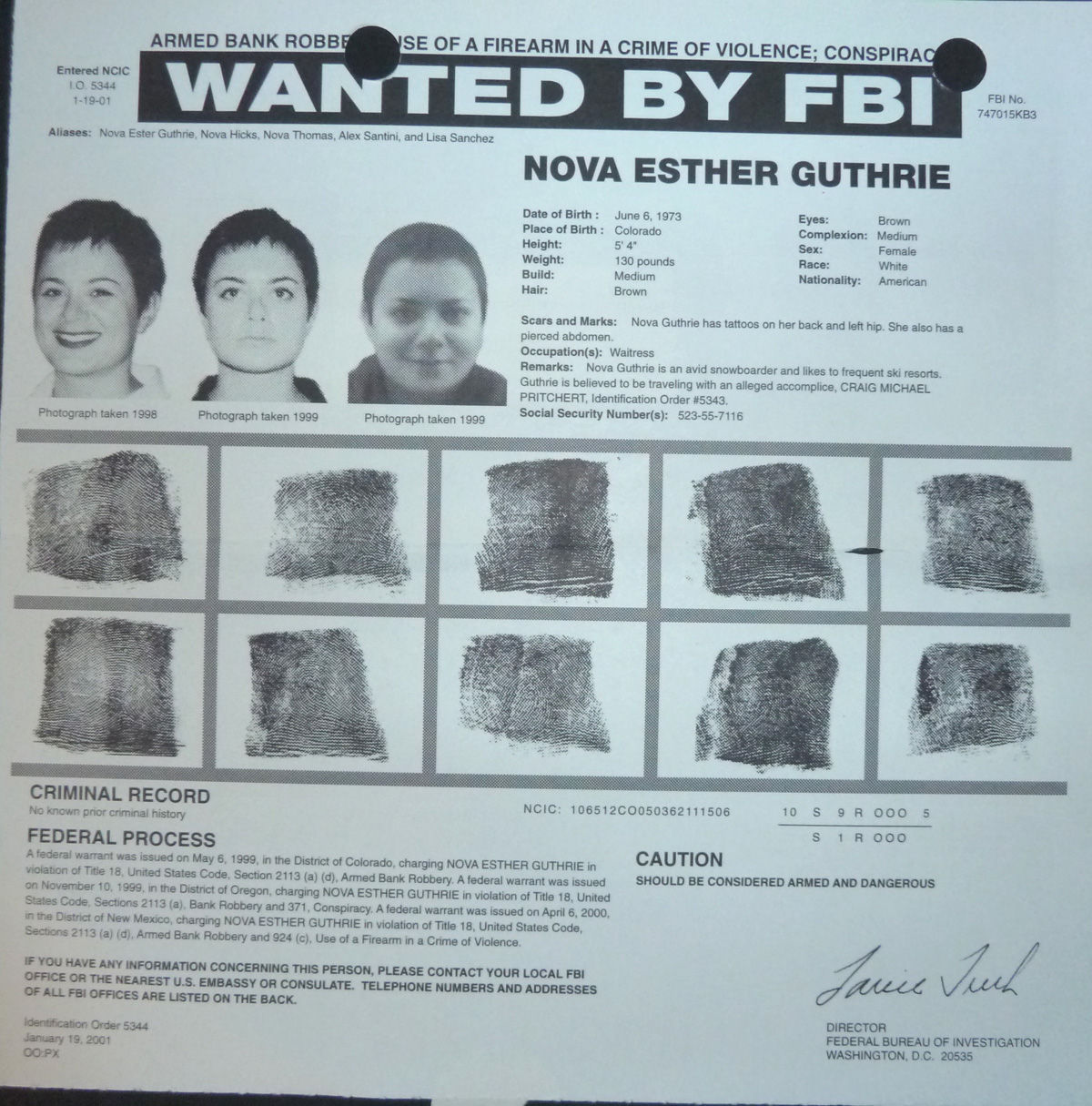 FBI Wanted Poster- Nova Esther Guthrie by Wanted Posters | 2001 ...
