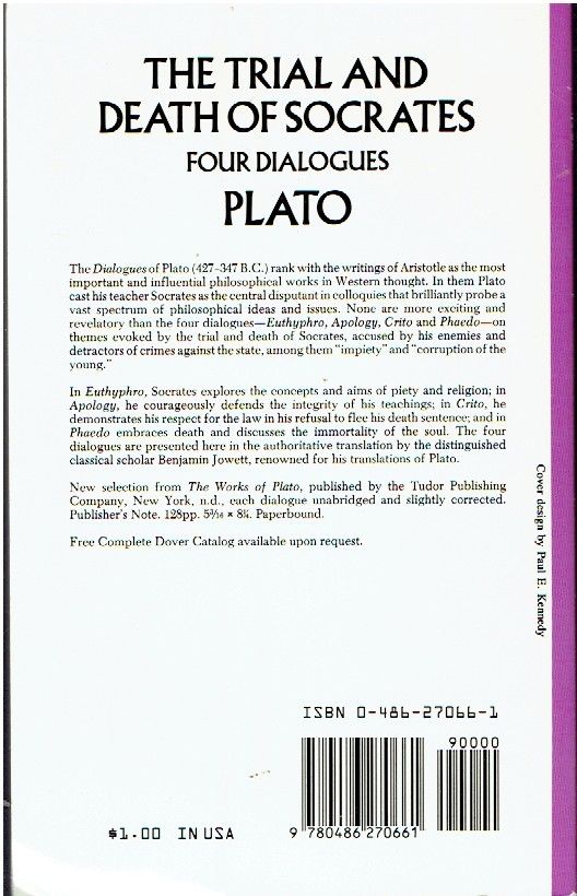 The Trial and Death of Socrates Four Dialogues by Plato | Paperback ...