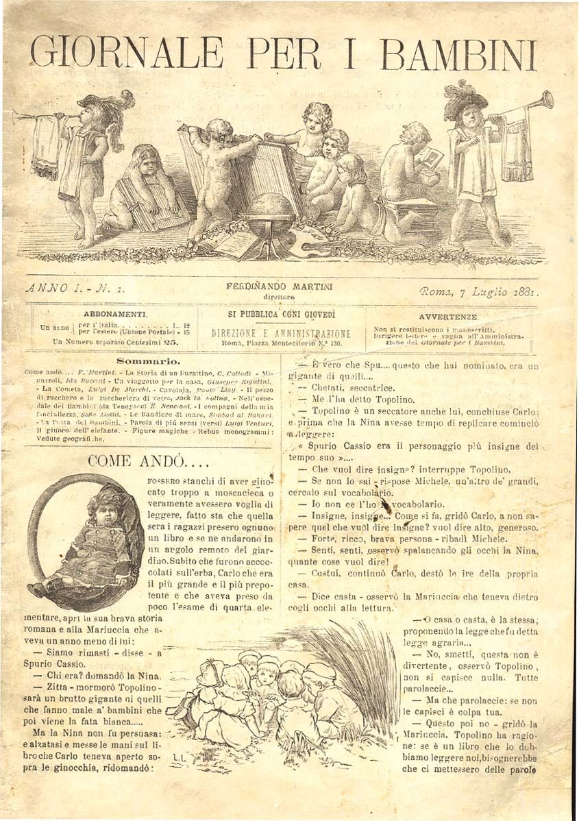 PINOCCHIO - FIRST APPEARANCE IN GIORNALE PER I BAMBINI by COLLODI ...