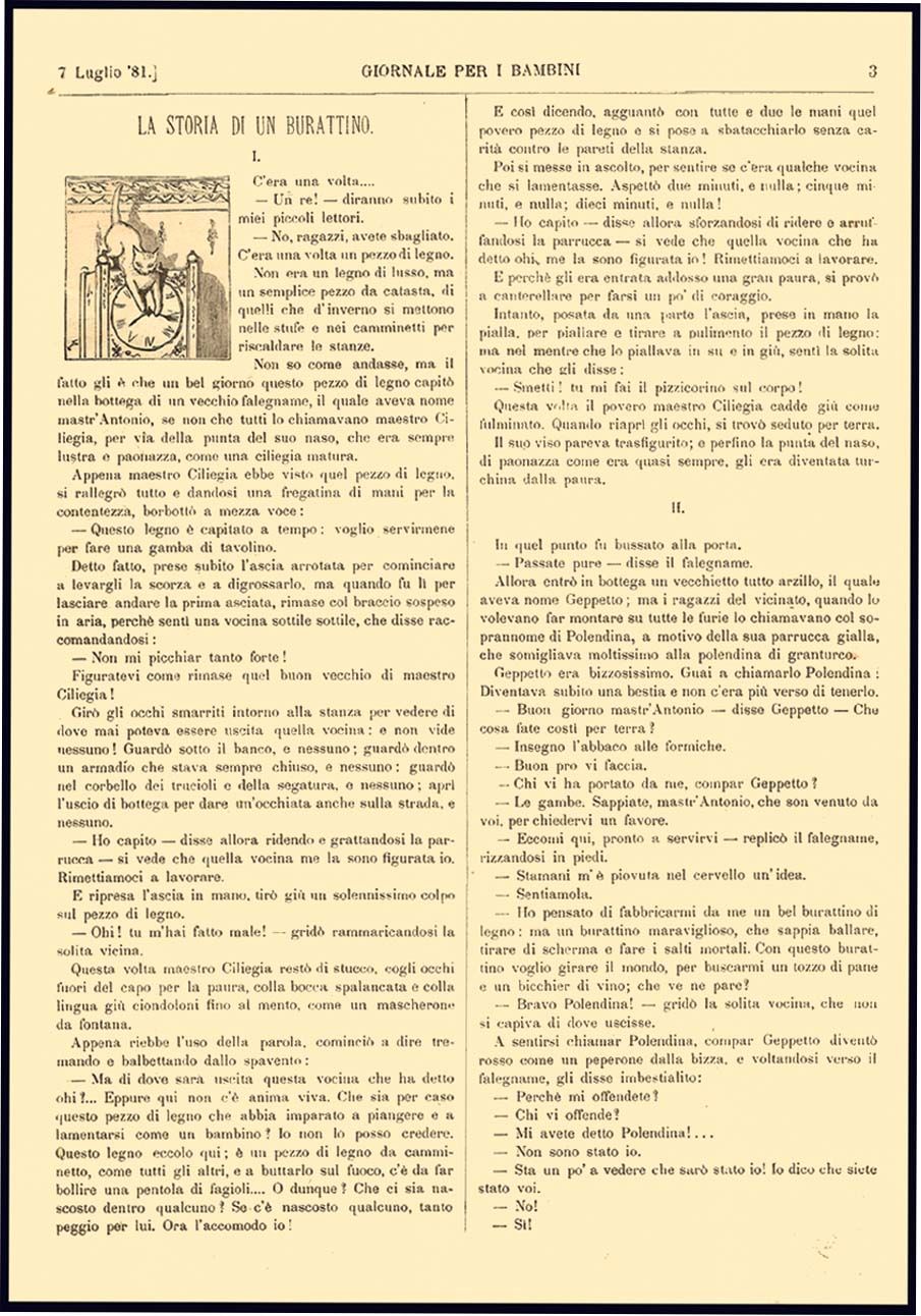 PINOCCHIO - FIRST APPEARANCE IN GIORNALE PER I BAMBINI by COLLODI ...