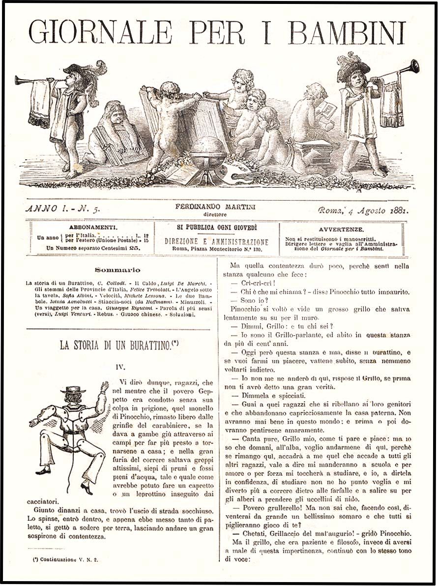PINOCCHIO - FIRST APPEARANCE IN GIORNALE PER I BAMBINI by COLLODI ...