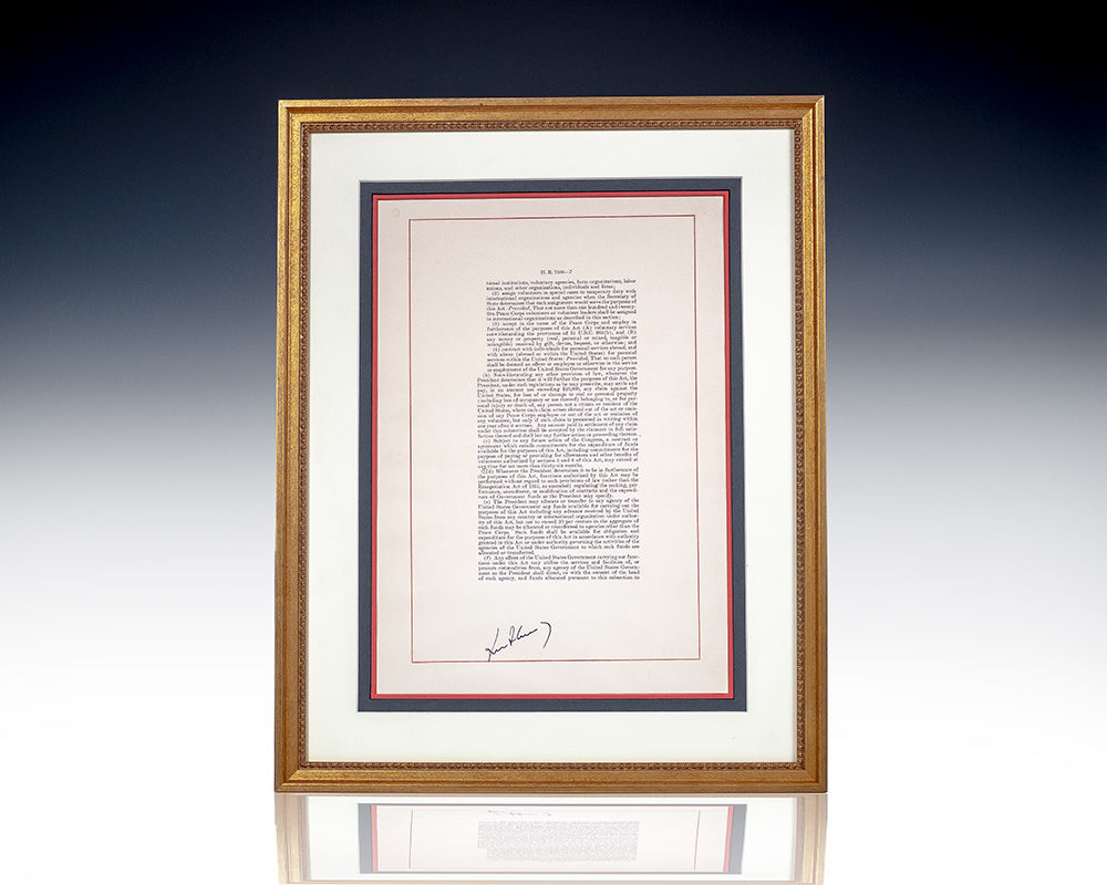 John F. Kennedy Signed Peace Corps Act Page. by Kennedy, John F ...