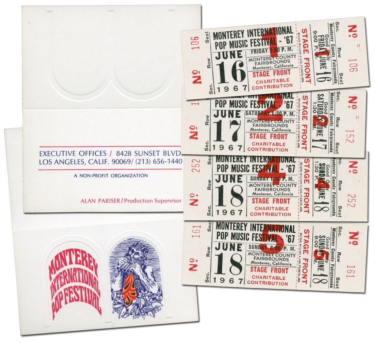Monterey Pop Festival Tickets, Program, and Business Card by (HENDRIX ...