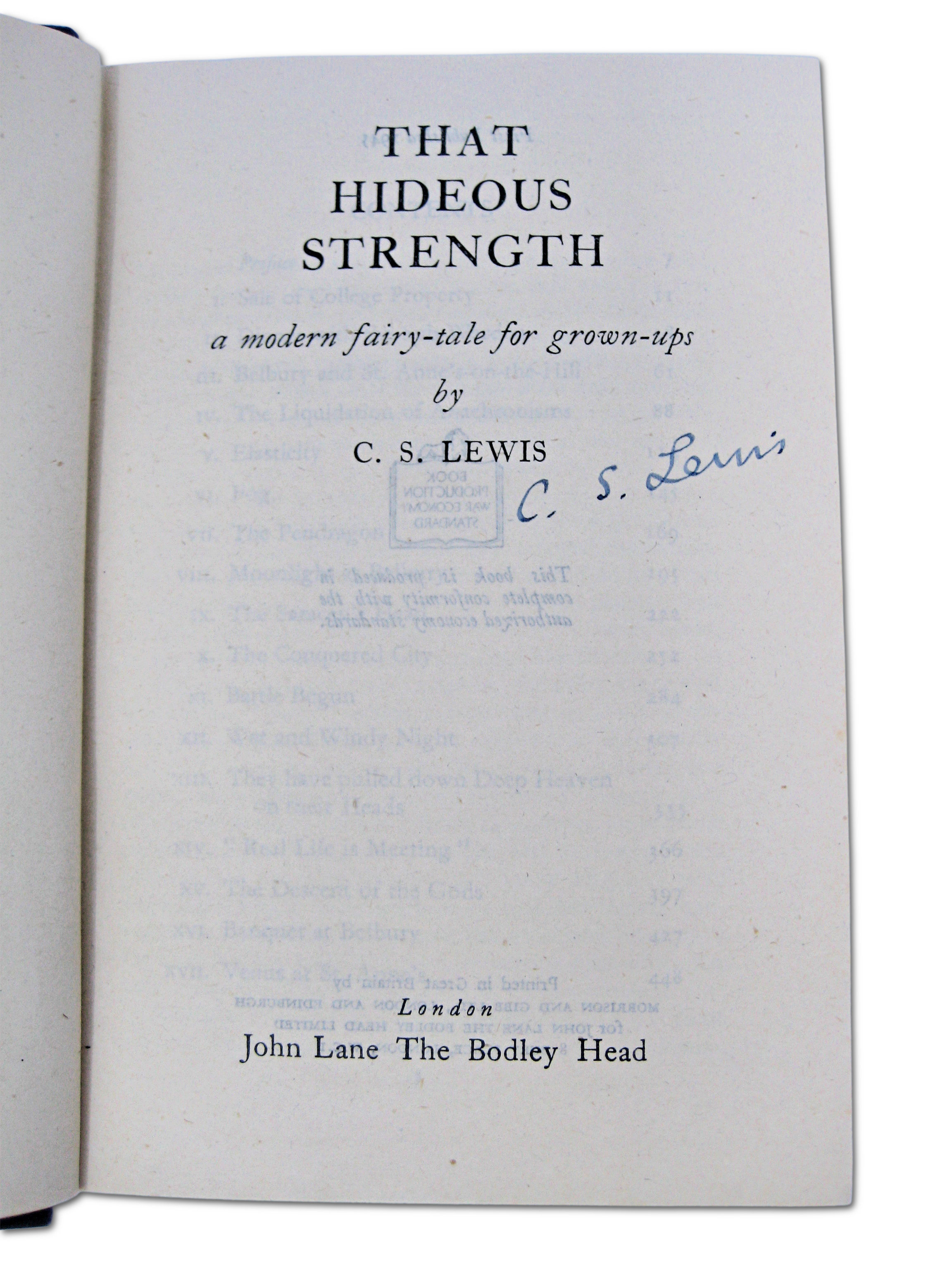 That Hideous Strength (Signed. First Edition.) by C. S. Lewis ...