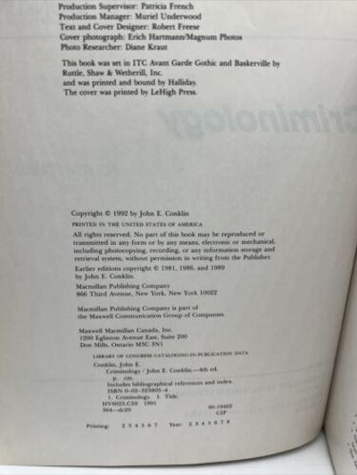 Criminology [Fourth Edition] by John E. Conklin (1992, Hardcover) by ...