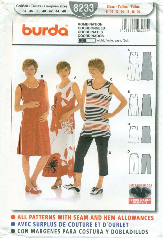 BURDA SEWING PATTERN: #8233: Misses' Sleeveless Dress, Top & Pants ...