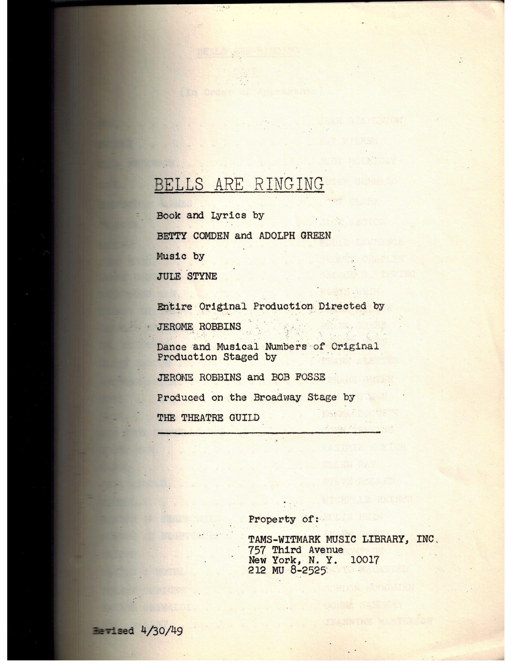 Bells are Ringing - (Original script for the 1956 Broadway musical) by ...