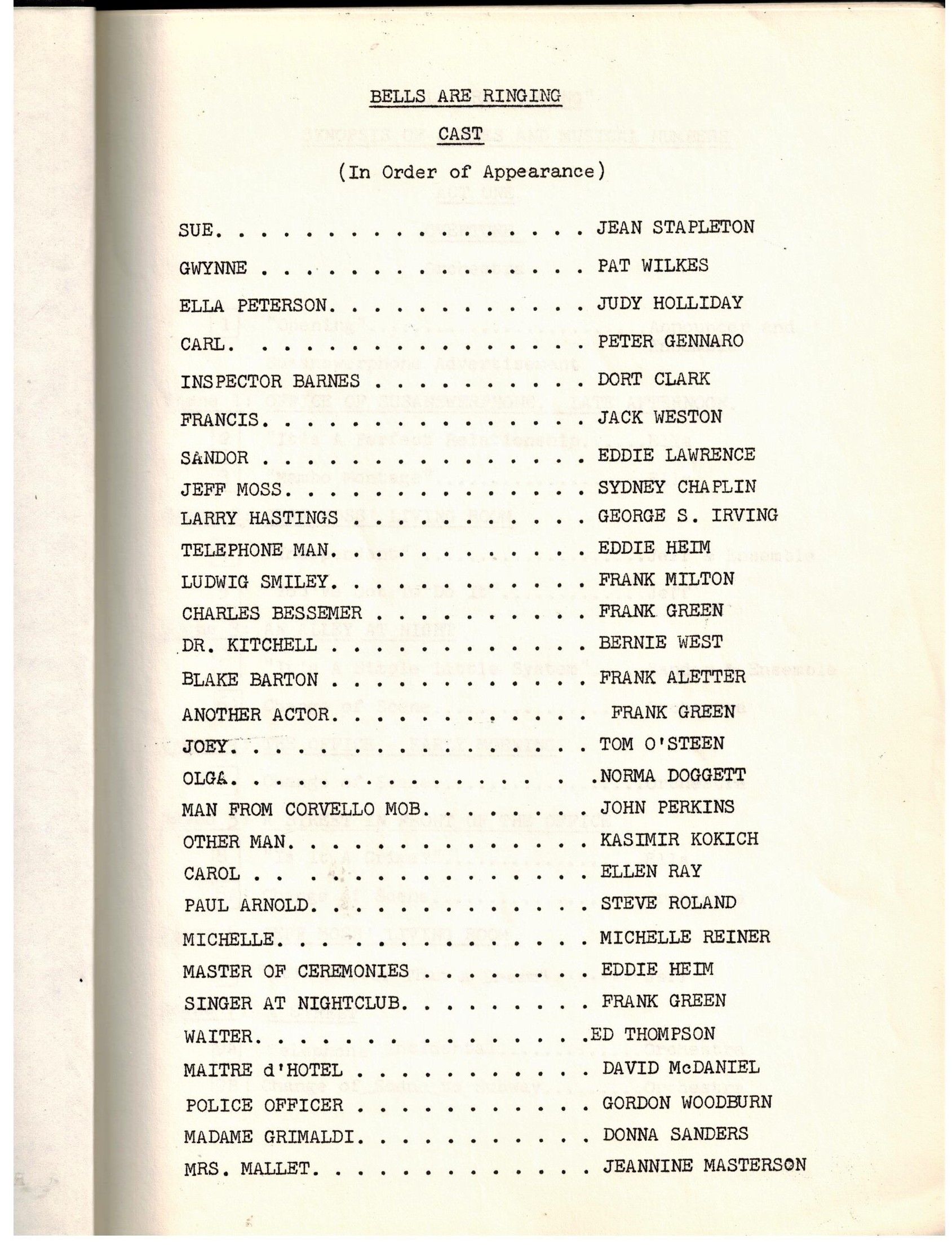 Bells are Ringing - (Original script for the 1956 Broadway musical) by ...
