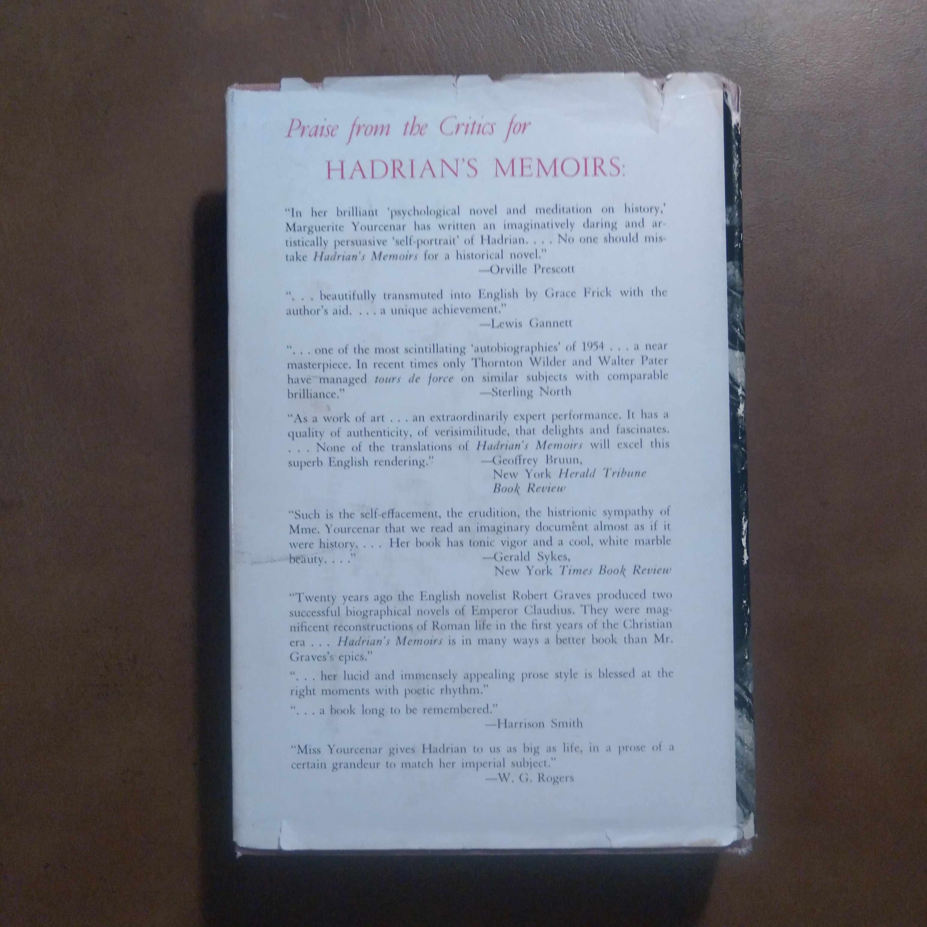Hadrian's Memoirs by Yourcenar, Marquerite | Hardcover | 1954 | Farrar ...