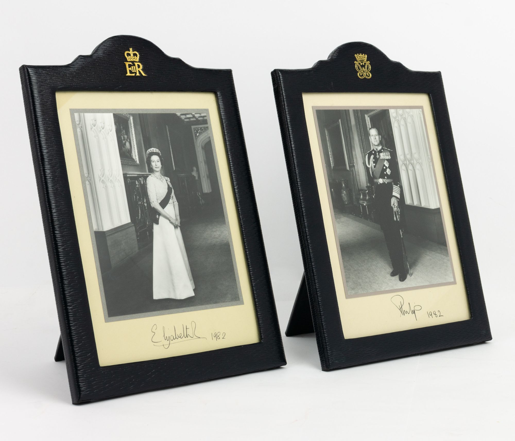 A pair of portrait photographs of Queen Elizabeth II and Prince Philip ...