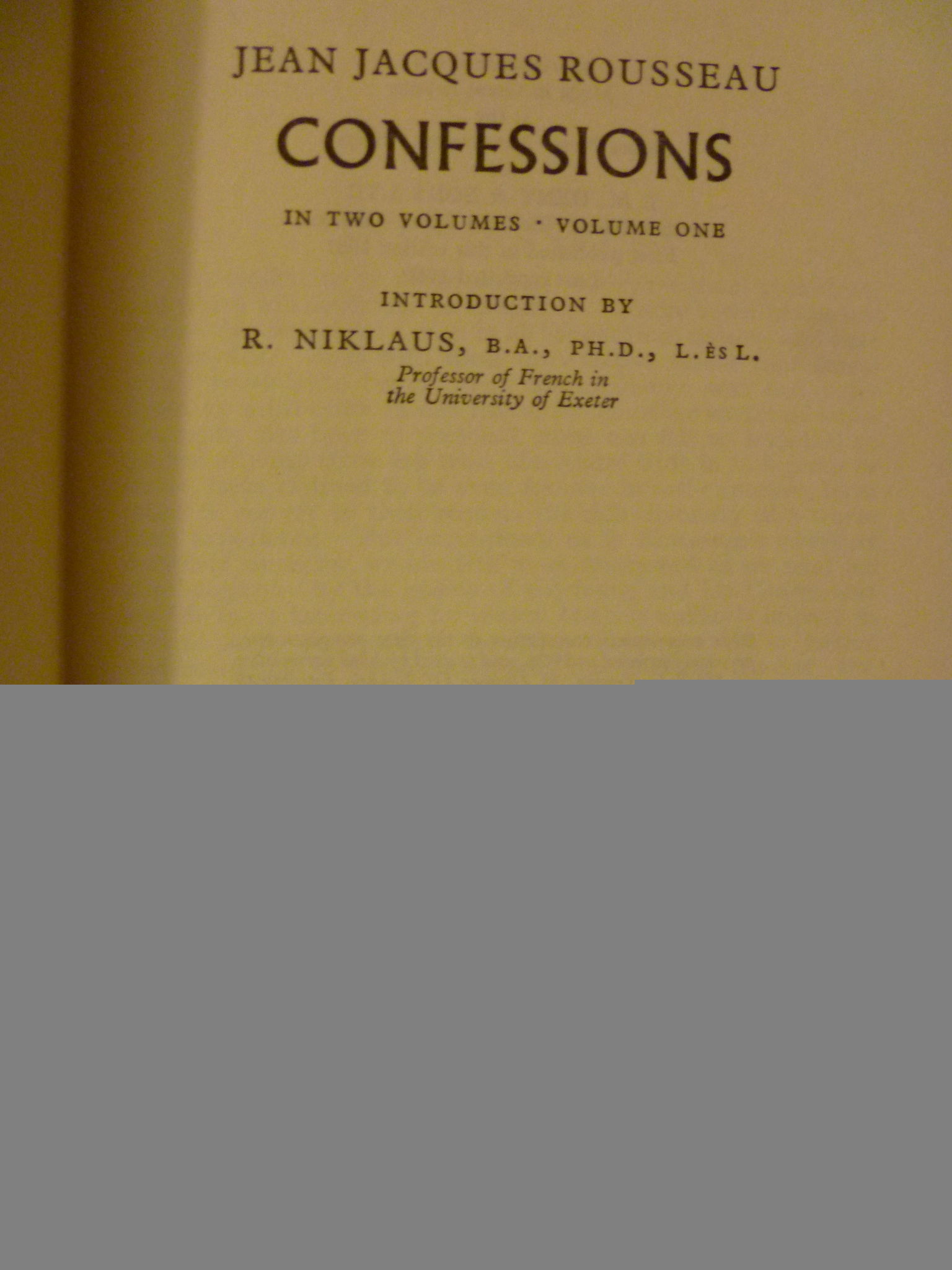 Confessions (Volume One) by Rousseau, Jean Jacques | Hardcover | 1960 ...