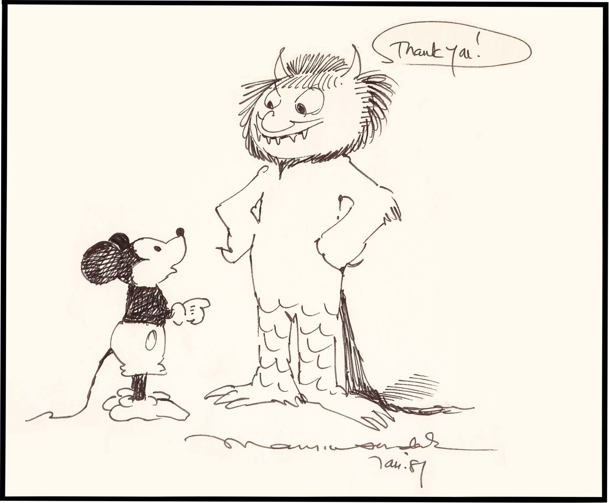 Original art of a Wild Thing and Mickey Mouse by Maurice Sendak ...