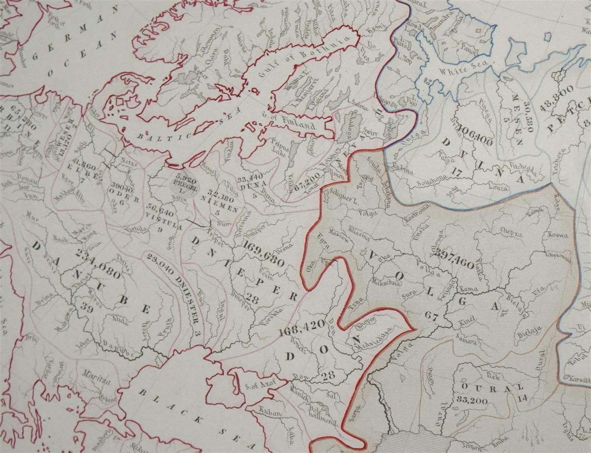 Map of the River Systems of Asia & Europe - Volga, Ganges, Danube, Elbe ...