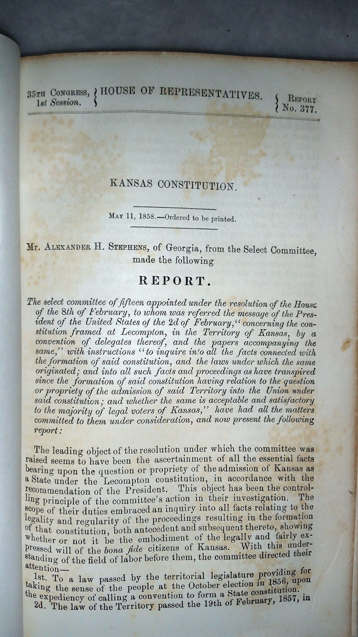 Kansas Constitution (35th Congress, 1st Session, House of ...