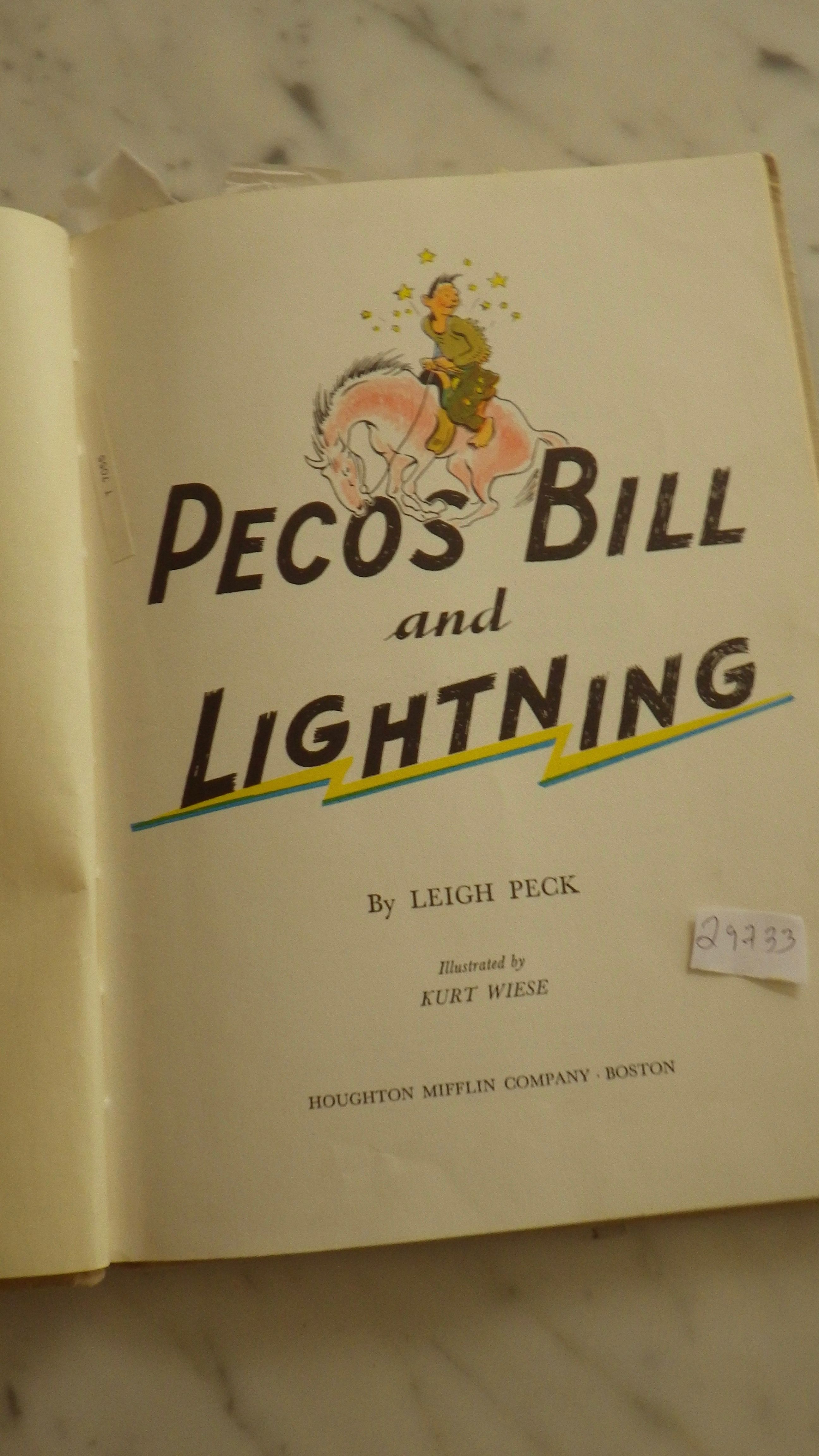 PECOS BILL & LIGHTNING , By Leigh Peck , Color ILLUSTRATED by KURT ...