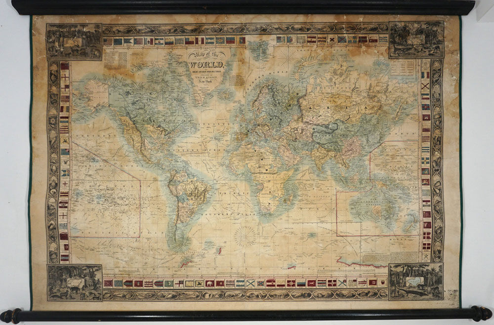 Map of the World on Mercators Projection. New York 1845. Geographical ...