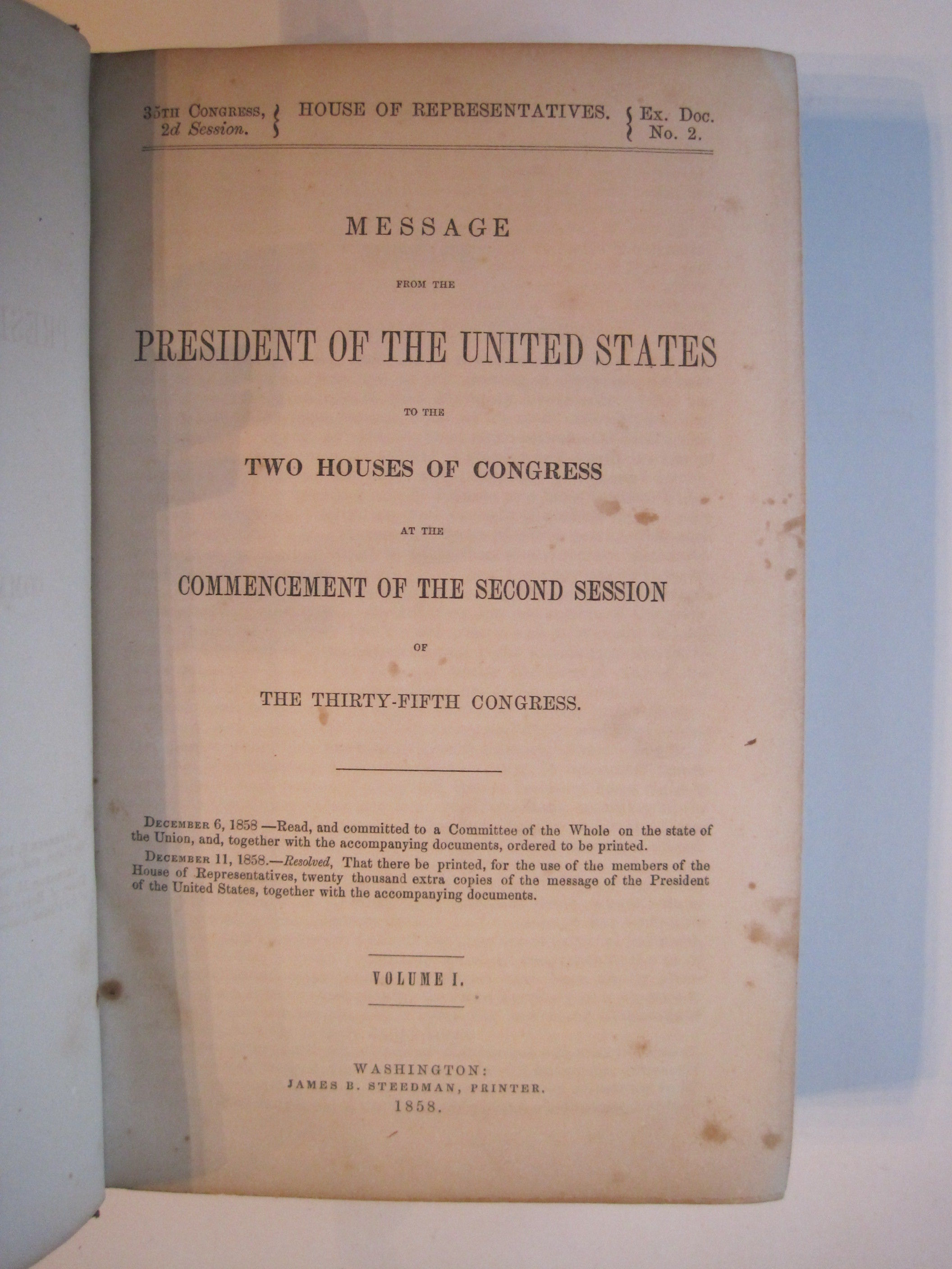 Message from the President of the United States to the Two Houses of ...