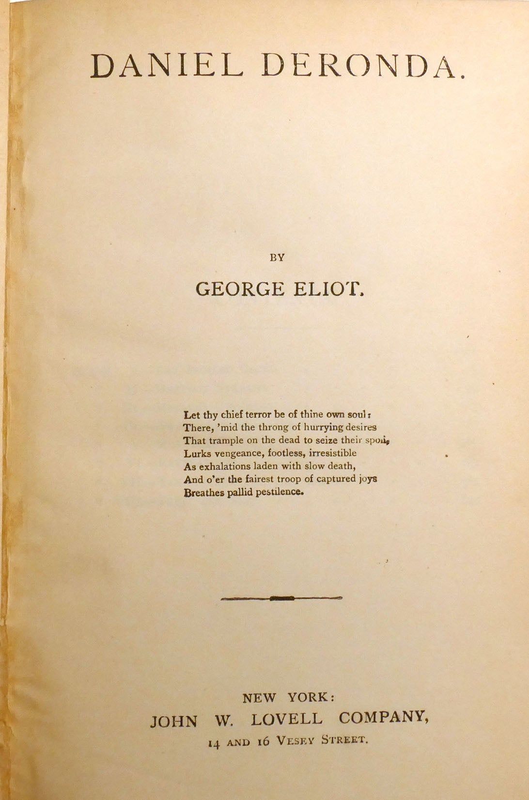 DANIEL DERONDA by George Eliot | Hardcover | N.D. | John W. Lovell ...