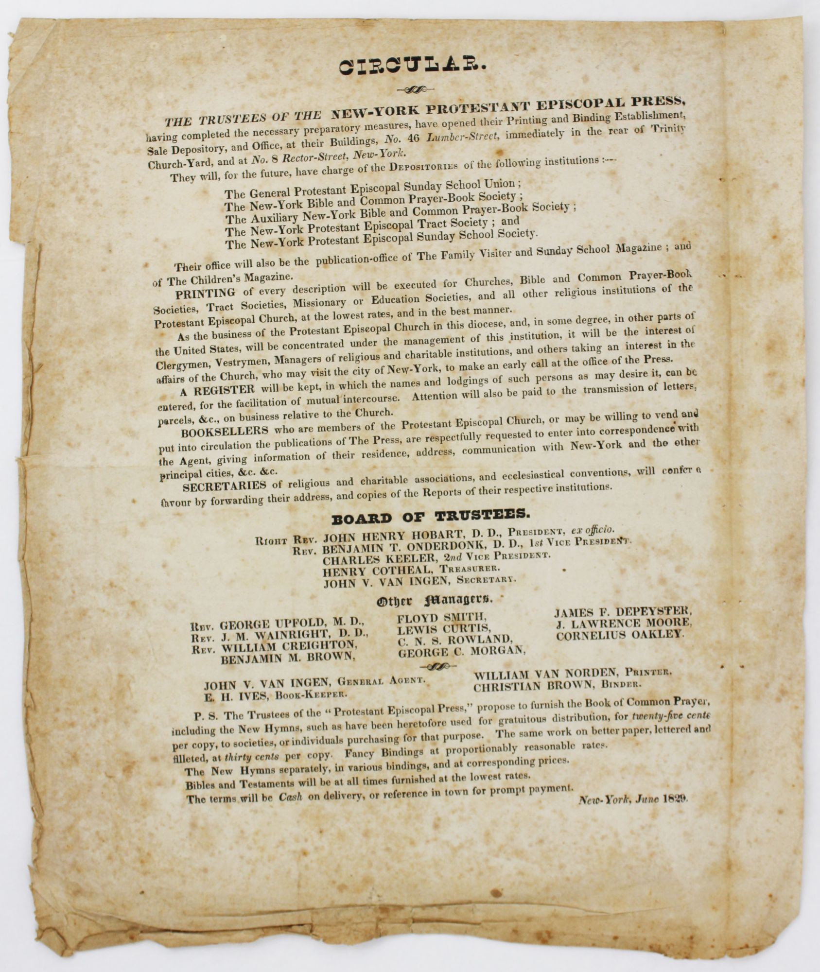 Circular. The Trustees of the New-York Protestant Episcopal Press ...