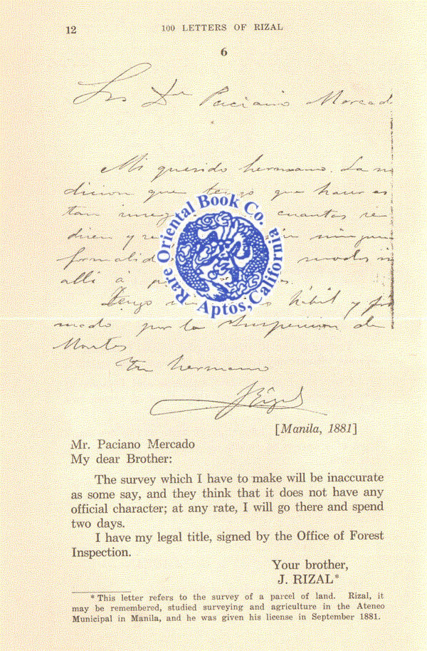 ONE HUNDRED LETTERS OF JOSE RIZAL TO HIS PARENTS, BROTHER, SISTERS ...