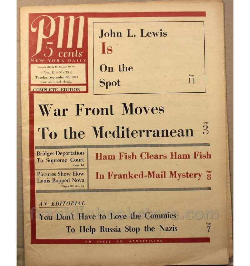 1941 World War II PM Newspaper September 30 1941 Dr. Seuss, Joe Lewis ...