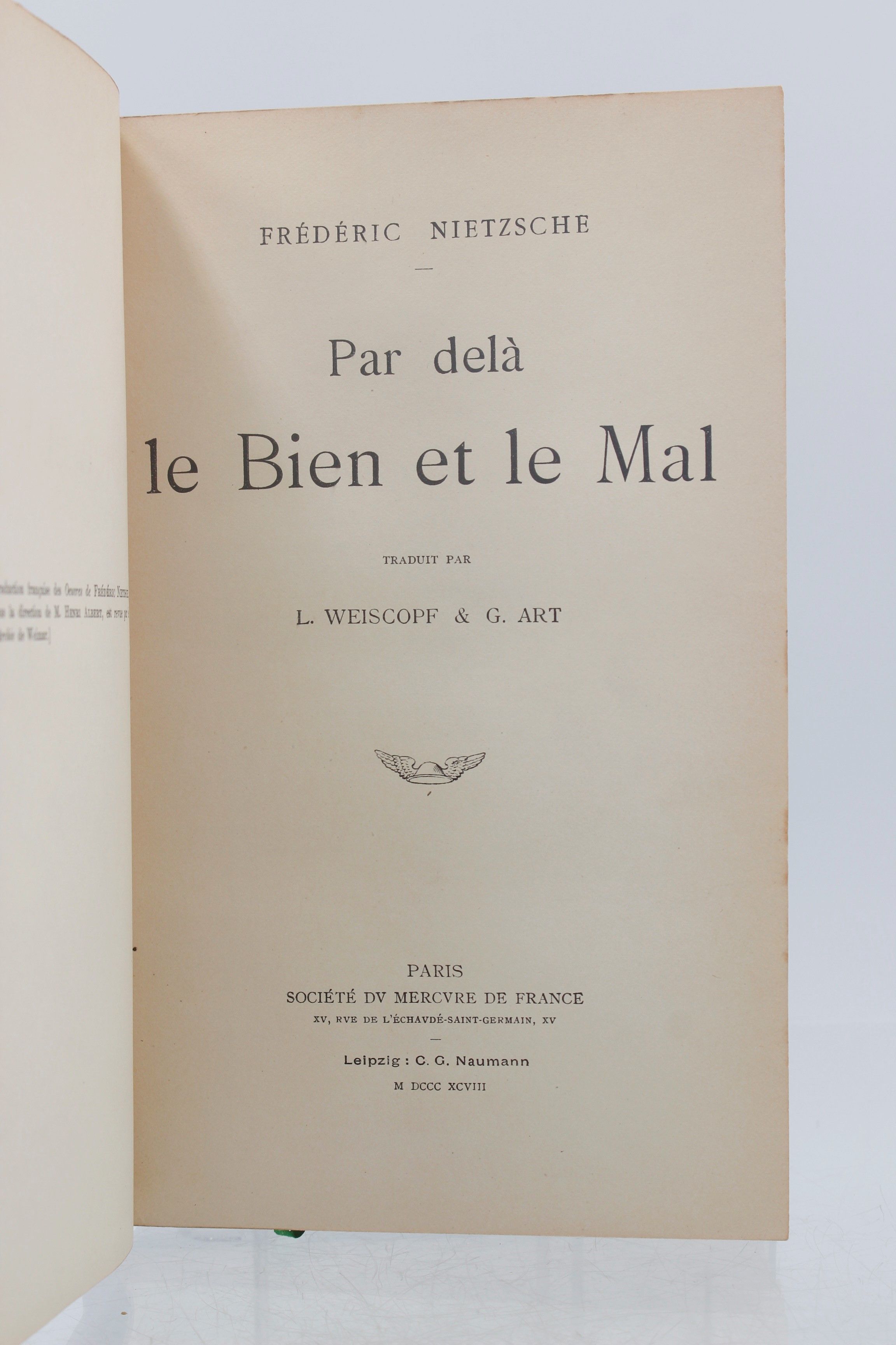 BIBLIO | Par delà le bien et le mal by NIETZSCHE Friedrich | | 1898 | Mercure de France