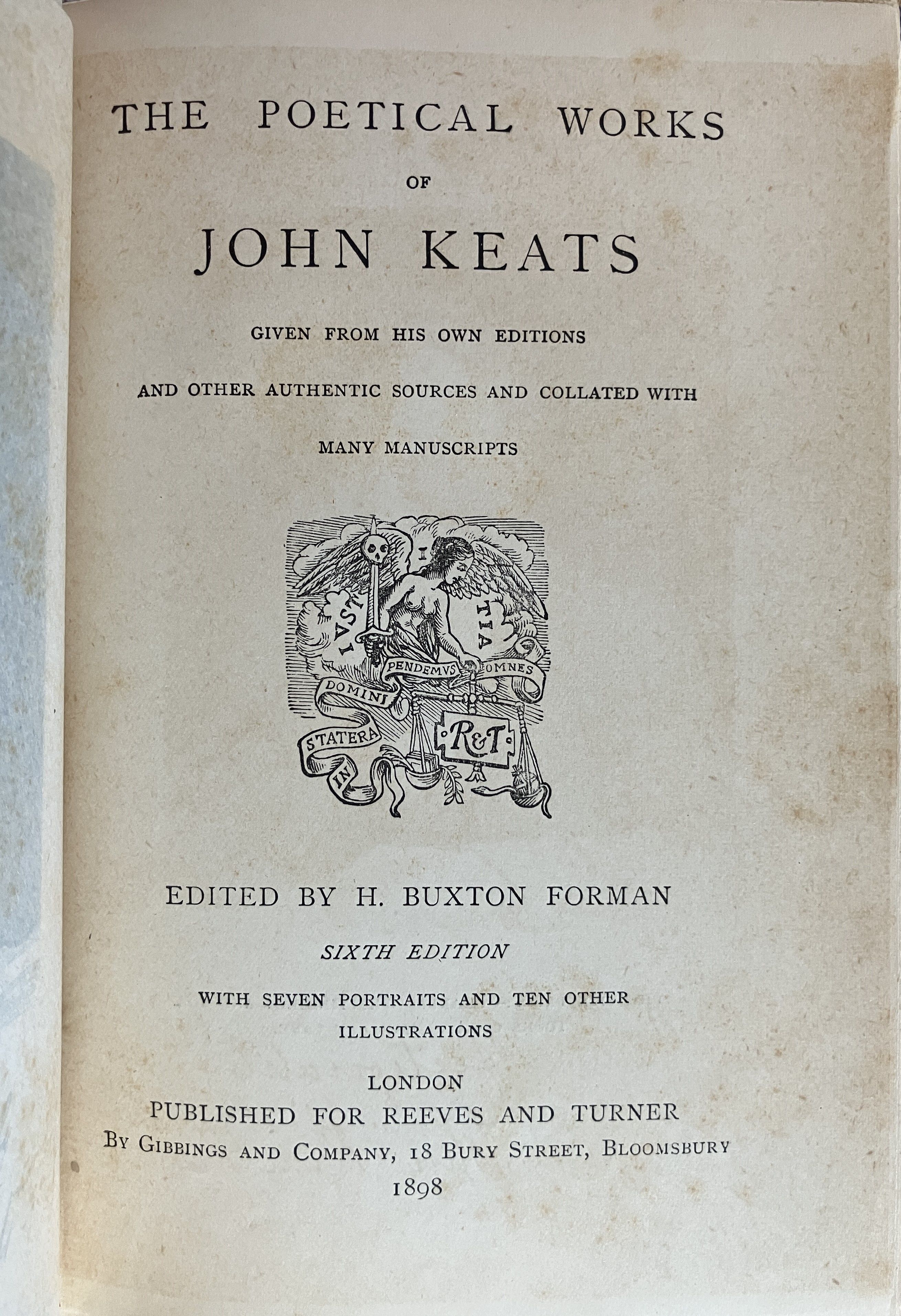 The Poetical Works of John Keats by [Lord Alfred Douglas]. H. Buxton ...