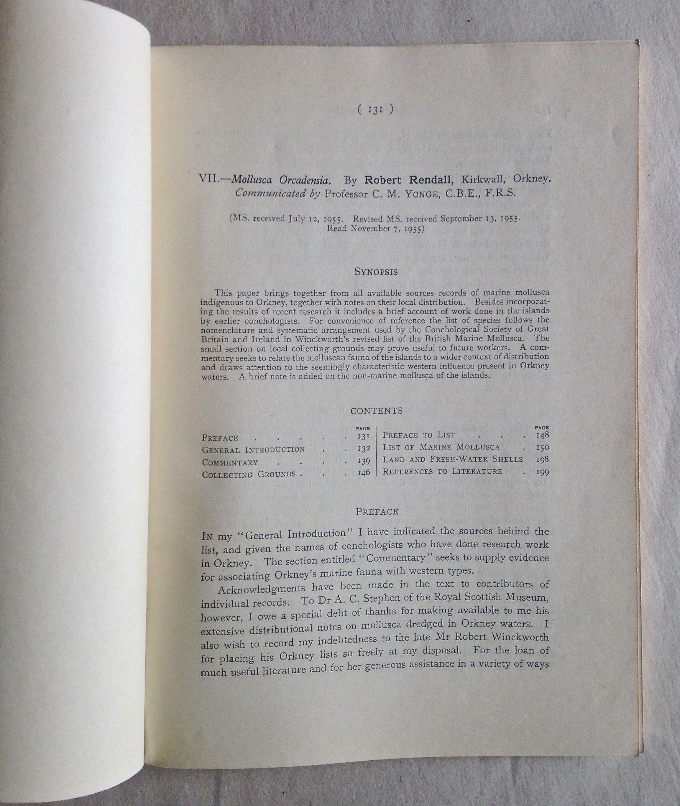 Mollusca Orcadensia by Robert Rendall | | 1956 | Oliver & Boyd | Biblio