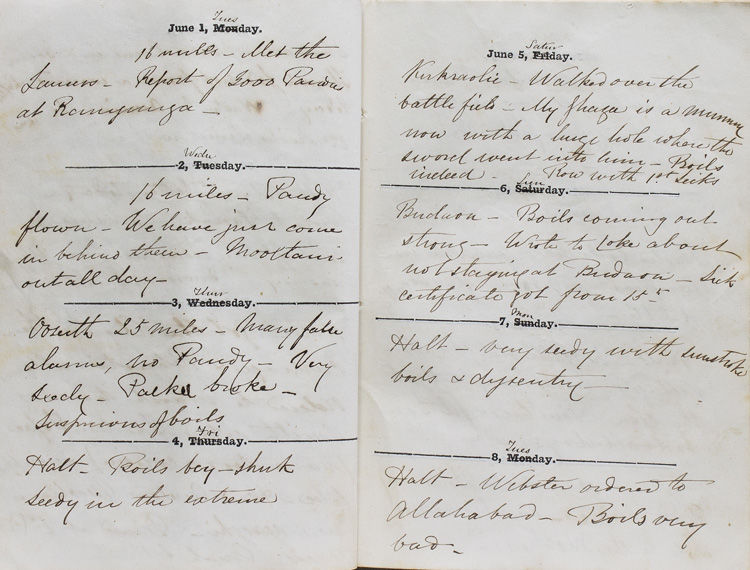 Original manuscript diary documenting the service of a British officer ...