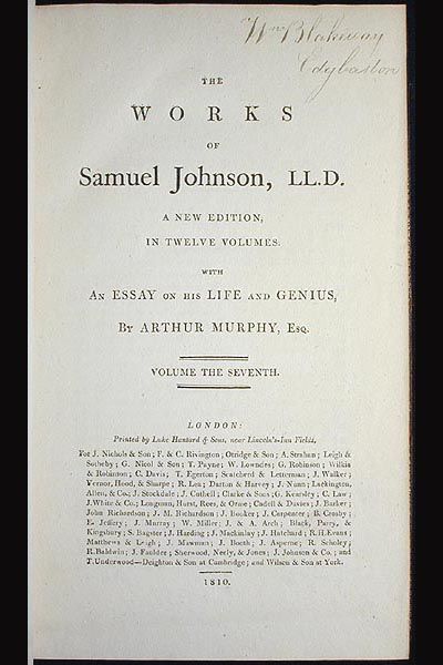 The Works of Samuel Johnson, LL.D. [12 volumes] by Johnson, Samuel ...