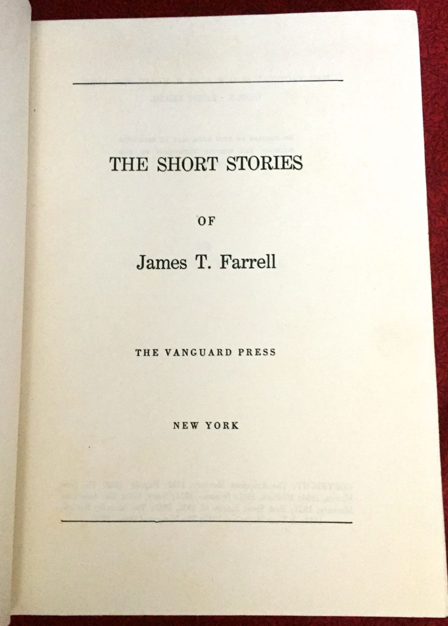 THE SHORT STORIES OF JAMES T. FARRELL by Farrell, James T | Cloth ...