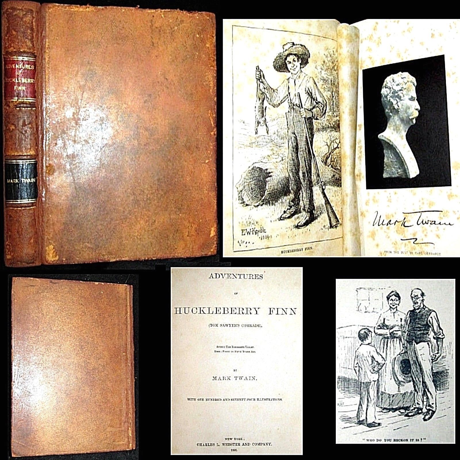 1884 THE ADVENTURES OF HUCKLEBERRY FINN MARK TWAIN ORIGINAL SHEEPSKIN ...