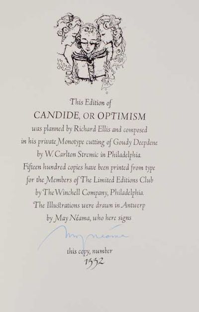 BIBLIO | Candide or Optimism (Signed Limited Edition) by VOLTAIRE ...