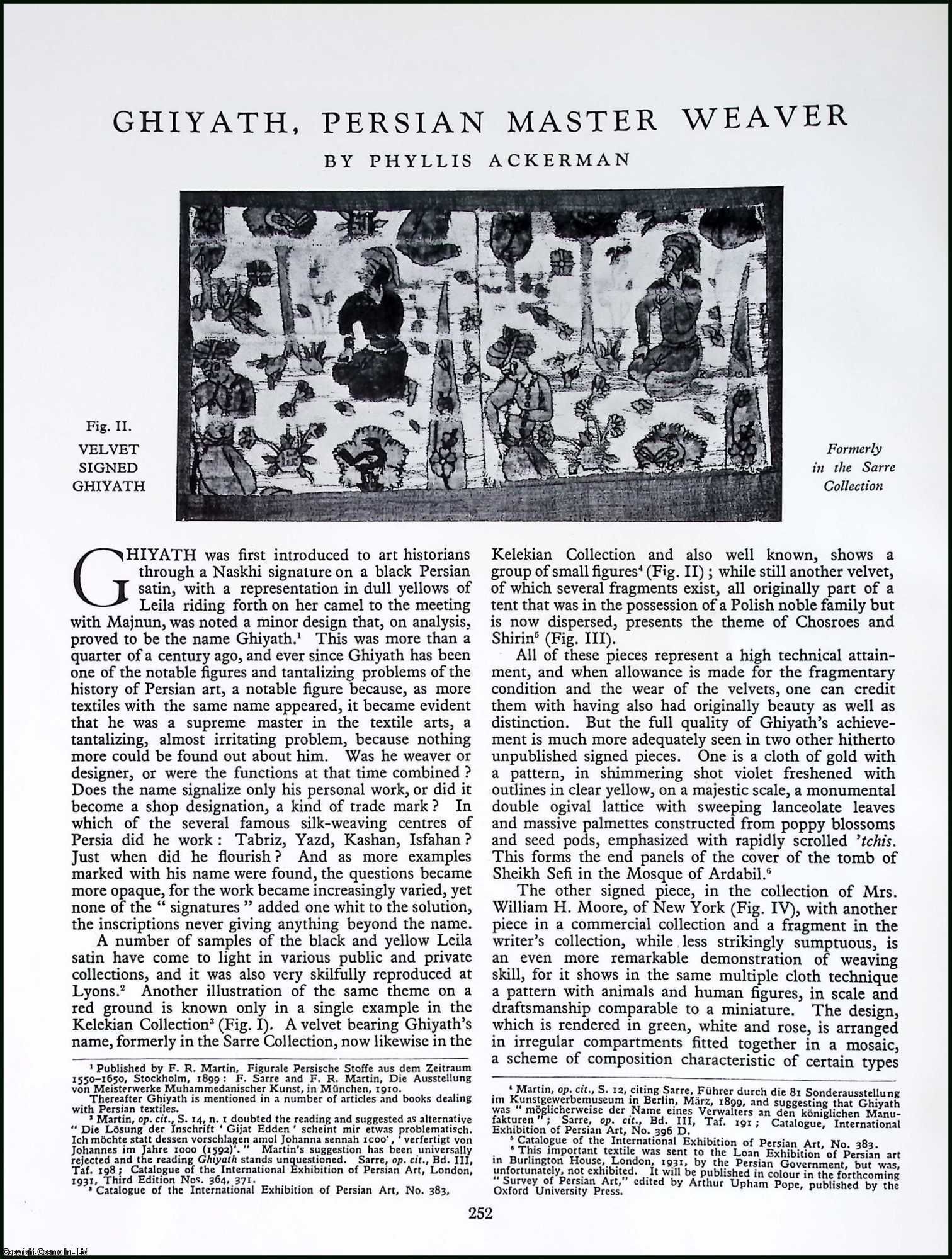 Ghiyath, Persian Master Weaver. By Phyllis Ackerman. An original ...