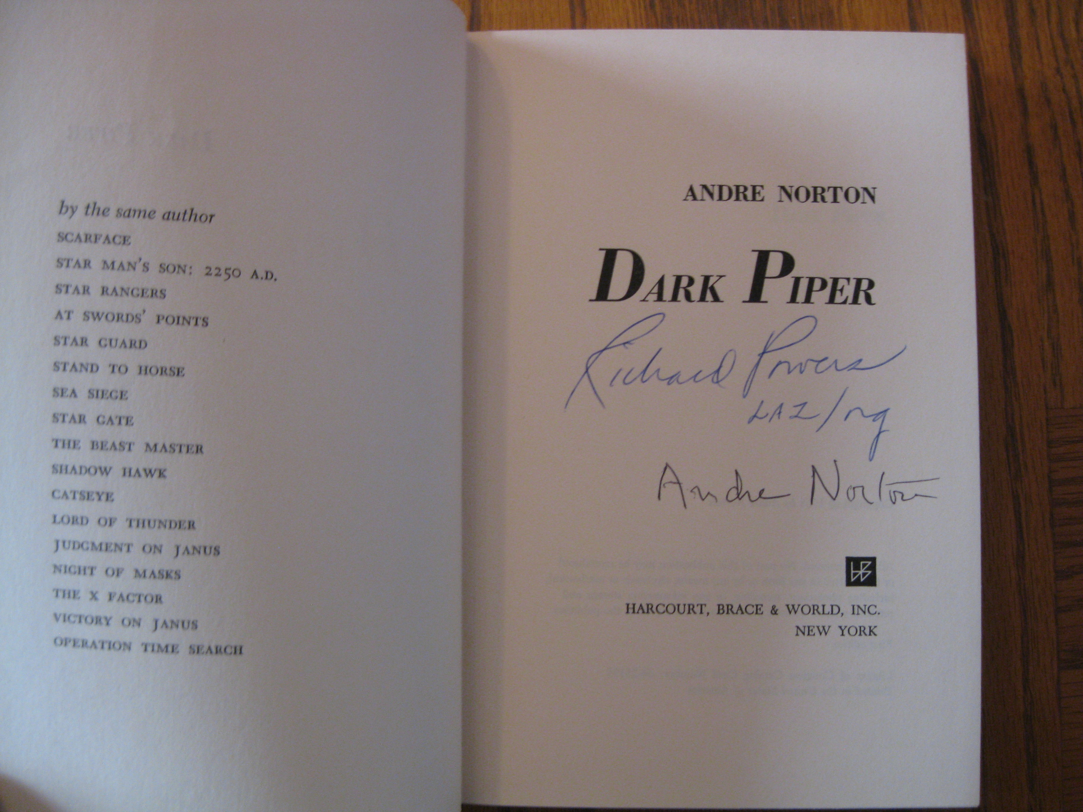 Dark Piper by Andre Norton | Hardcover | 1968 | Harcourt Brace | Biblio